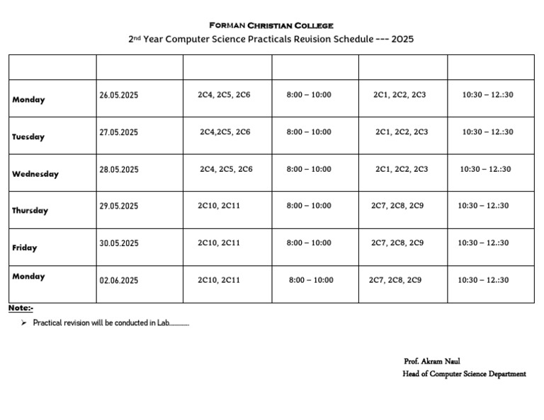 2025 Computer Science Practicals Schedule | PDF