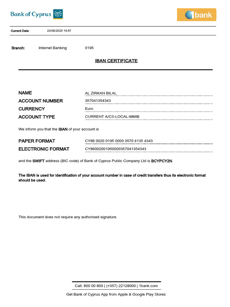 Account 357041354343 IBAN 1750683427961 | PDF