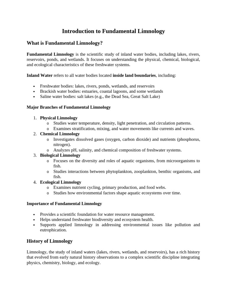 Overview of Fundamental Limnology | PDF | Plankton | Lake