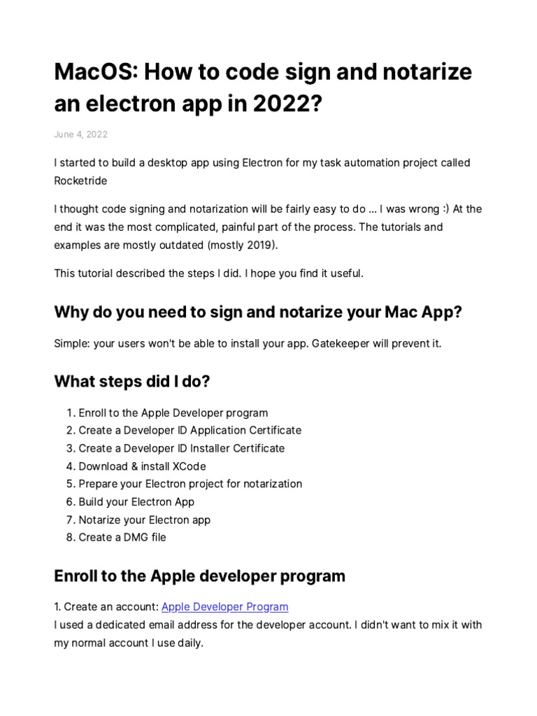 MacOS - How To Code Sign and Notarize An Electron App in 2022 - Rocketride - Io | PDF | Mobile ...