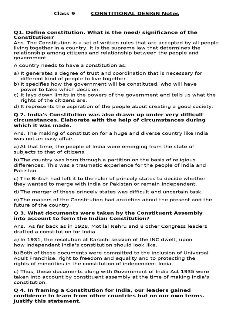 Notes-Constitutional Design Class 9 Point Wise | PDF | Apartheid ...