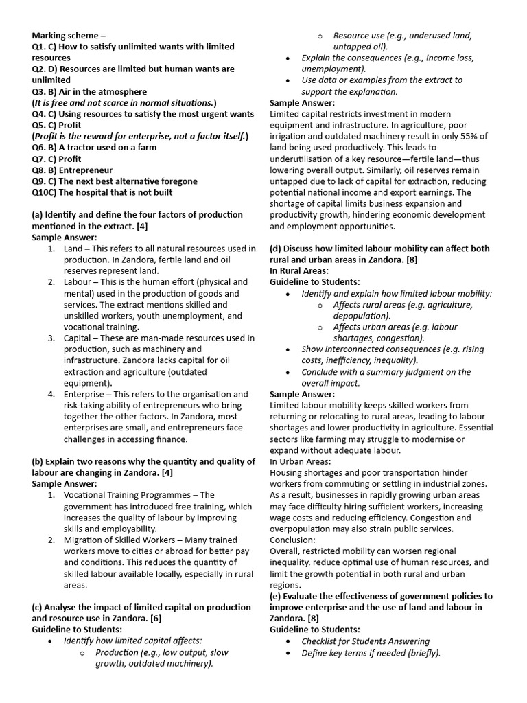 Factors of Production in Zandora Analysis | PDF | Labour Economics ...