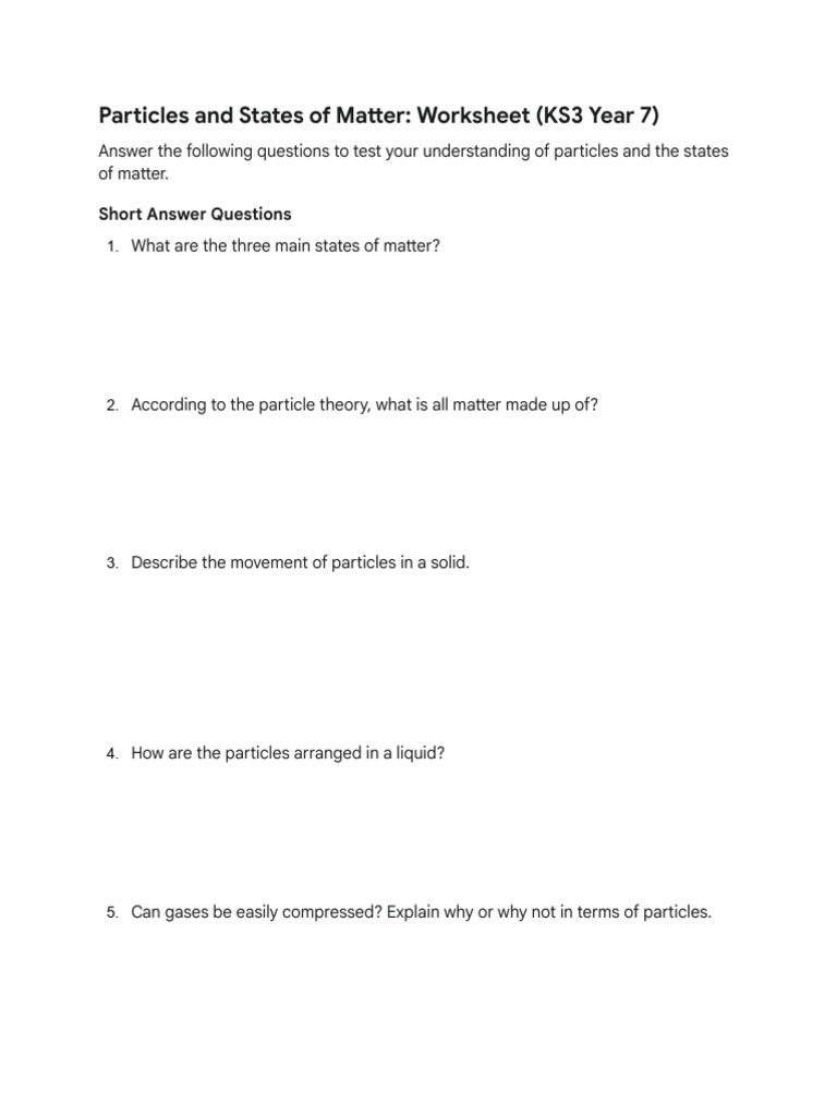 States of Matter Worksheet for KS3 | PDF