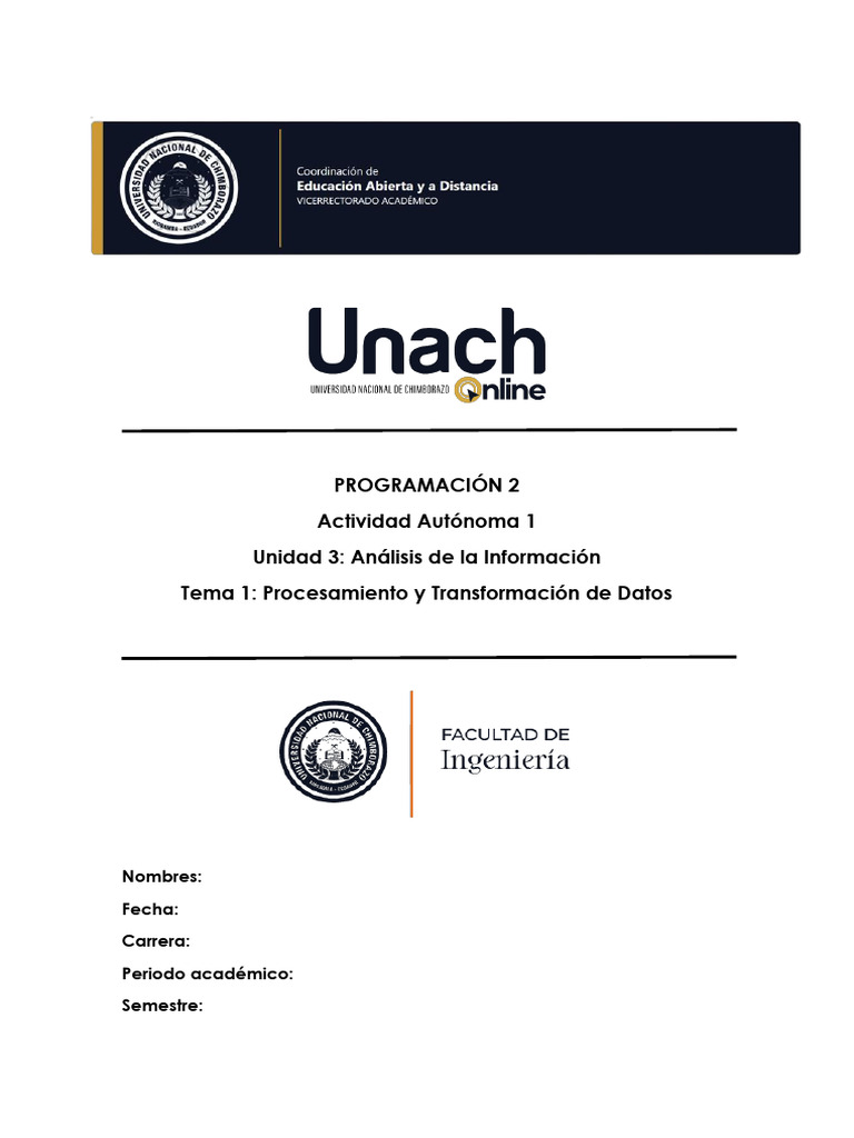 Act Autónoma Programacion 2 Unidad 3 Tema 1 | PDF | Datos | Análisis de ...