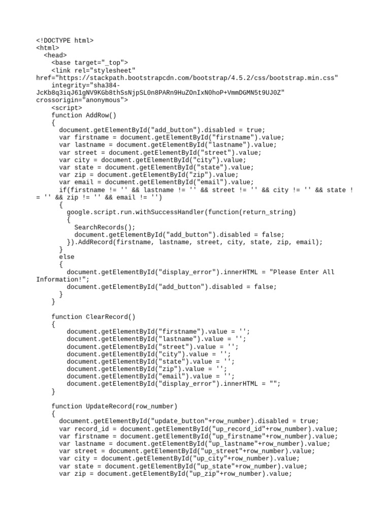 Bootstrap CRUD Google Web App - HTML | PDF | Web Development