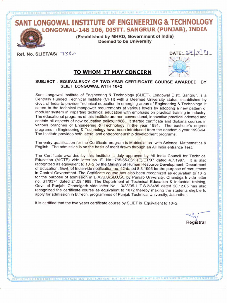 Equivalency of Certificate Course 21 | PDF