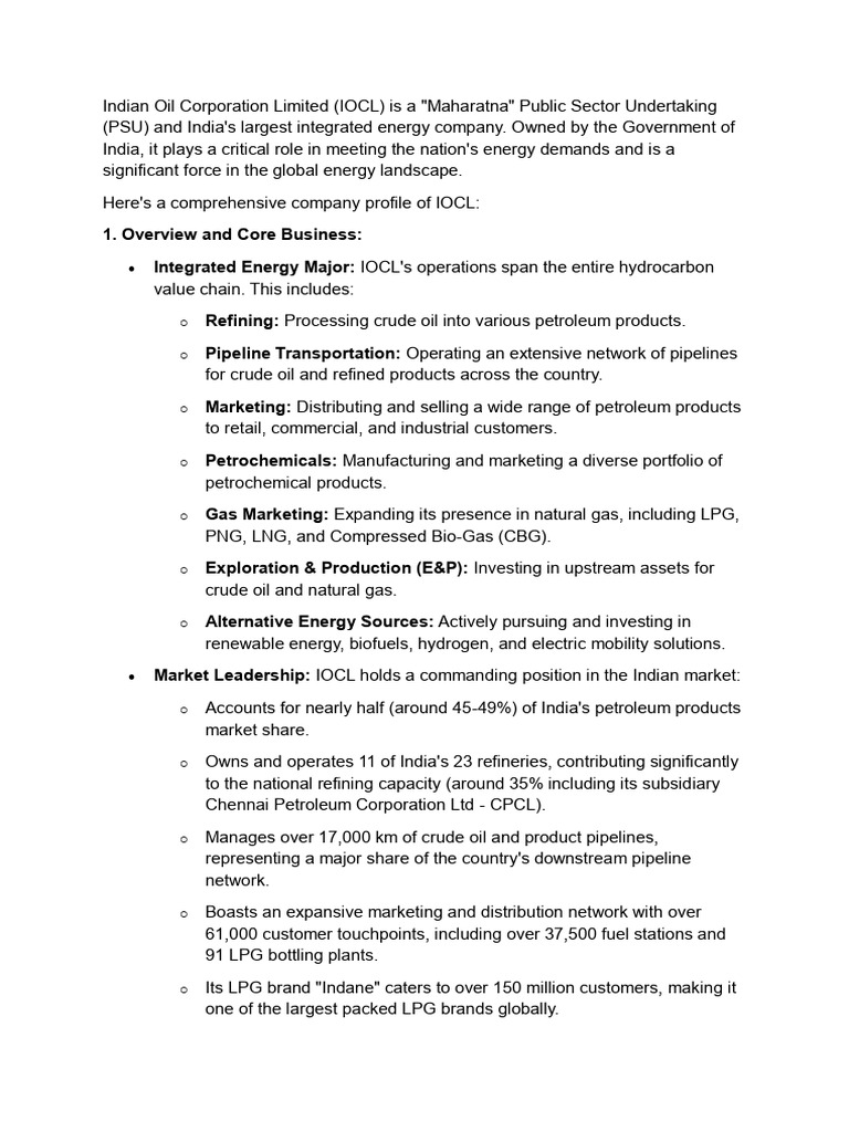 IOCL Profile | PDF | Natural Gas | Fuels