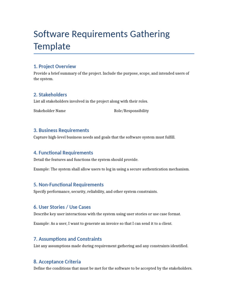 Software Requirements Gathering Template | PDF