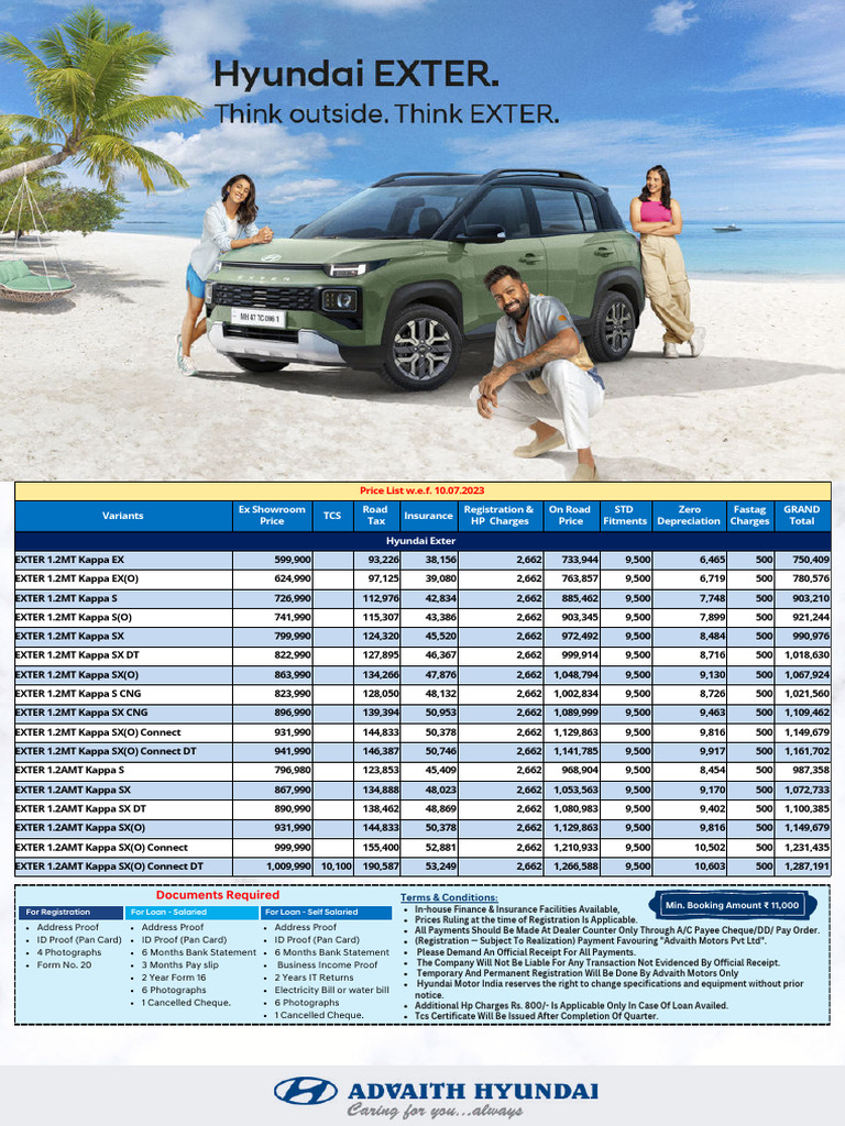 Hyundai Exter On-Road Price List | PDF | Payments | Cheque