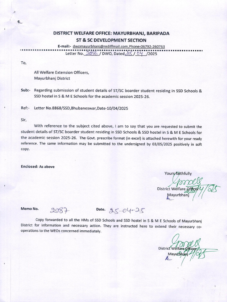 SSD School and SSD Hostel Boarder PMS Requirement 2025-26 | PDF