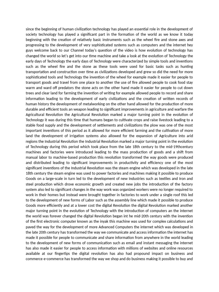 Since the Beginning of Human Civilization Technology Has Played an ...