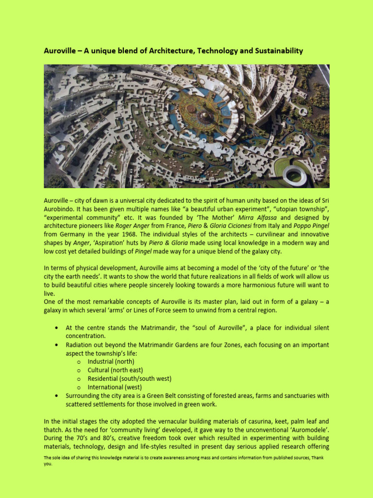 Auroville - An Urban Experiment | PDF | Auroville