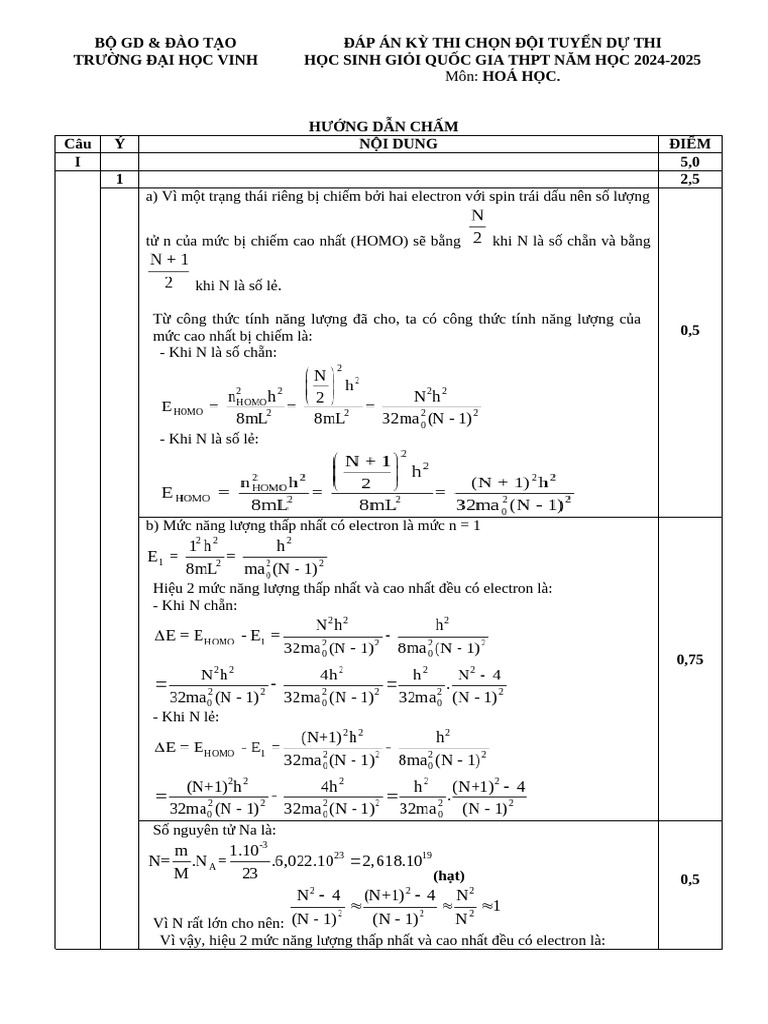 2024-2025 HSG Quốc Gia ĐH Vinh - Ngày 1 - File HDC | PDF