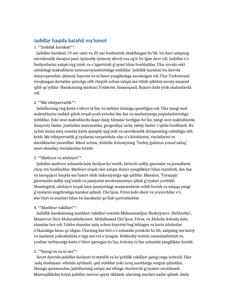 Jadidlar Haqida Batafsil | PDF