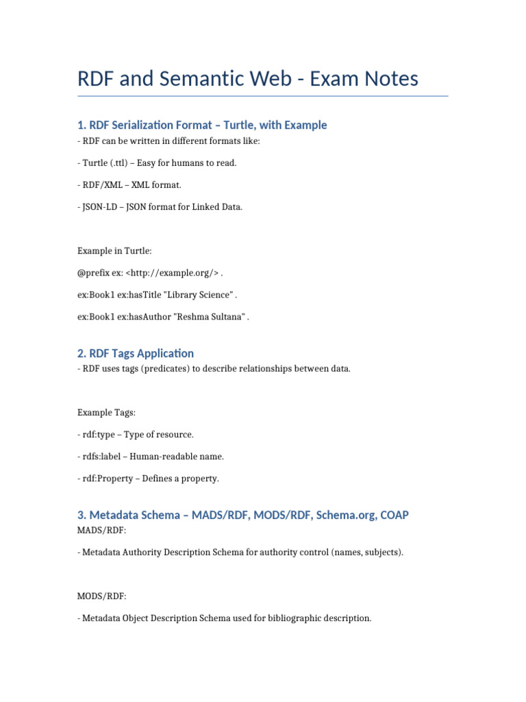 RDF Semantic Web Exam Notes | PDF | Resource Description Framework ...