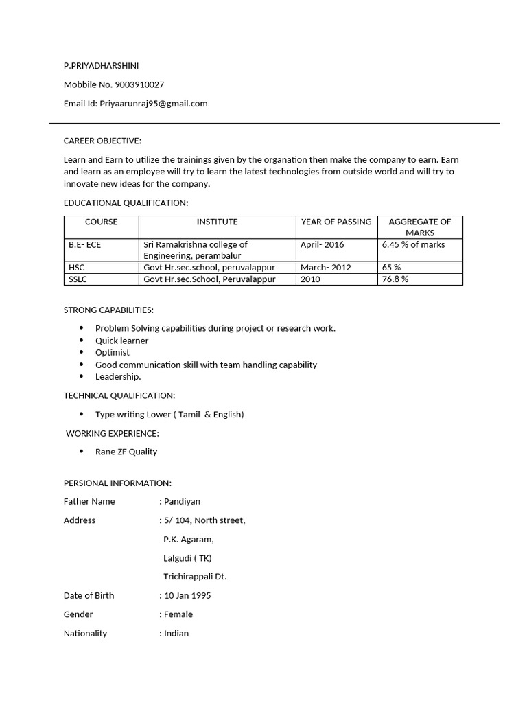 Priya Resume | PDF