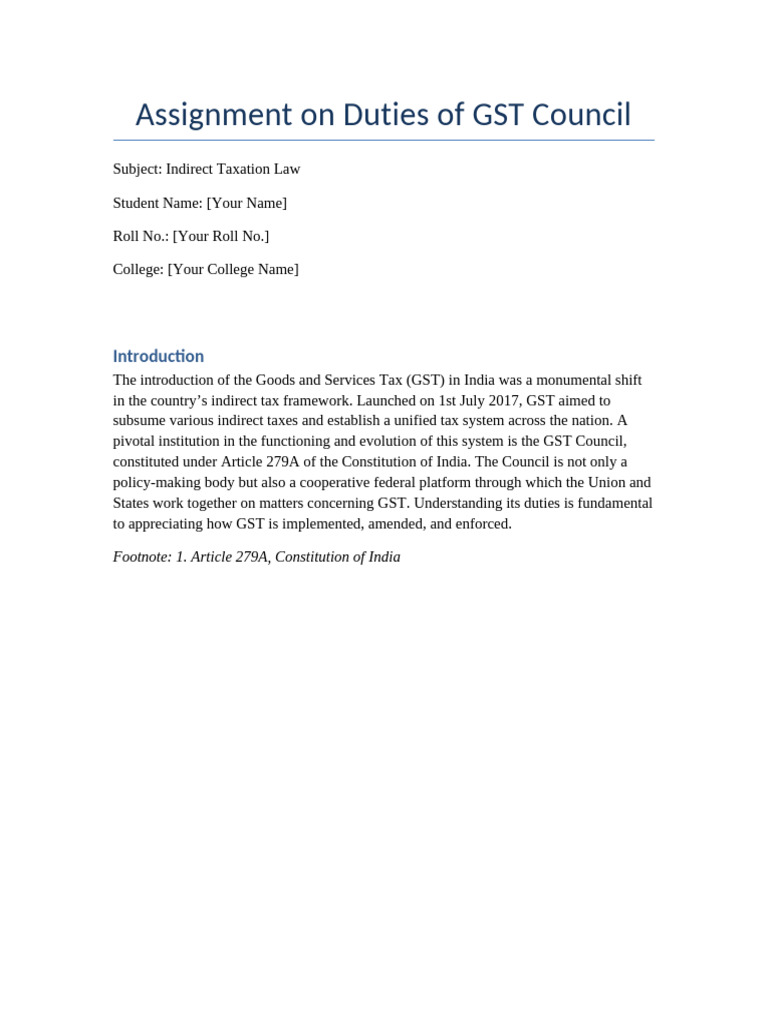 Duties of GST Council Assignment | PDF