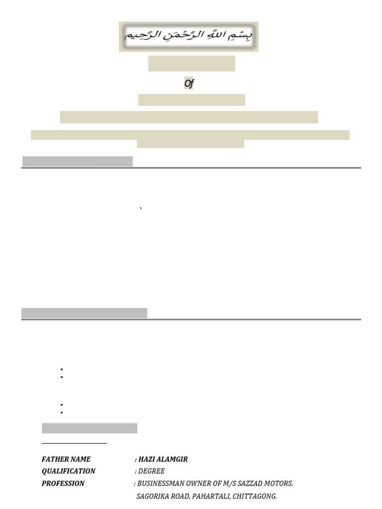 Family Profile of Umme Baraka Anila | PDF | Academic Degree ...