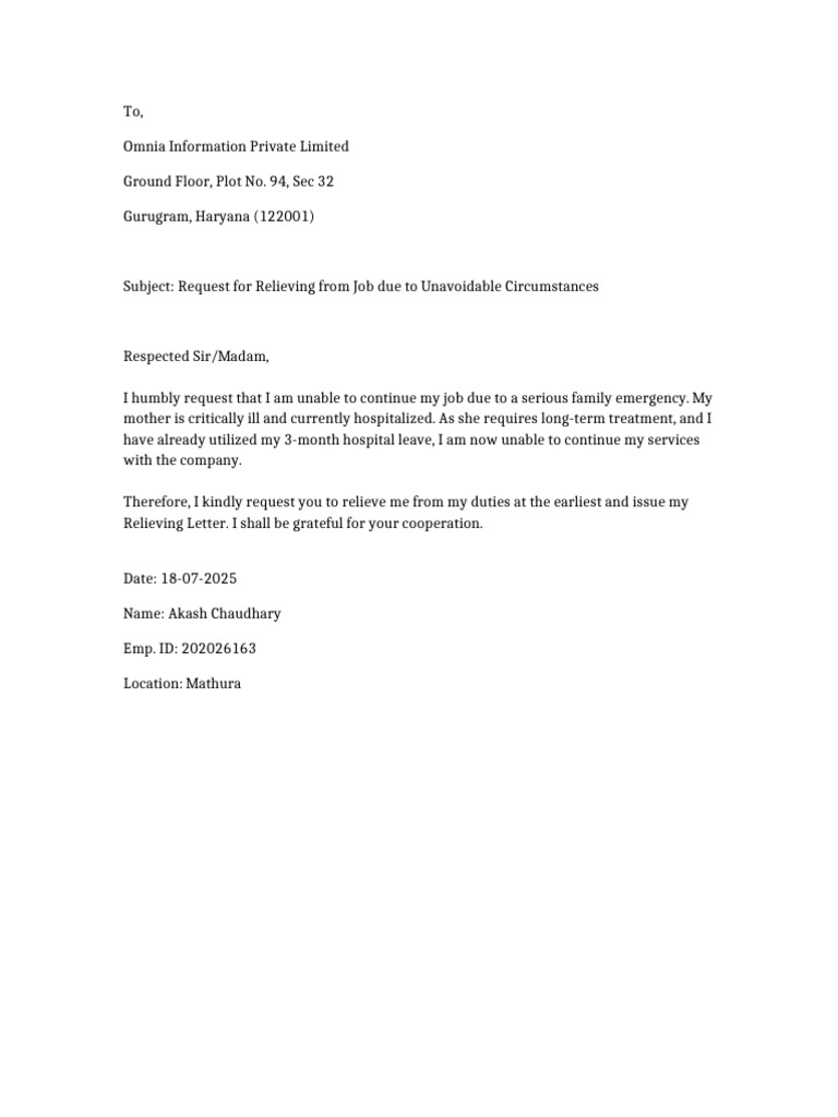 Relieving Request Akash Chaudhary | PDF
