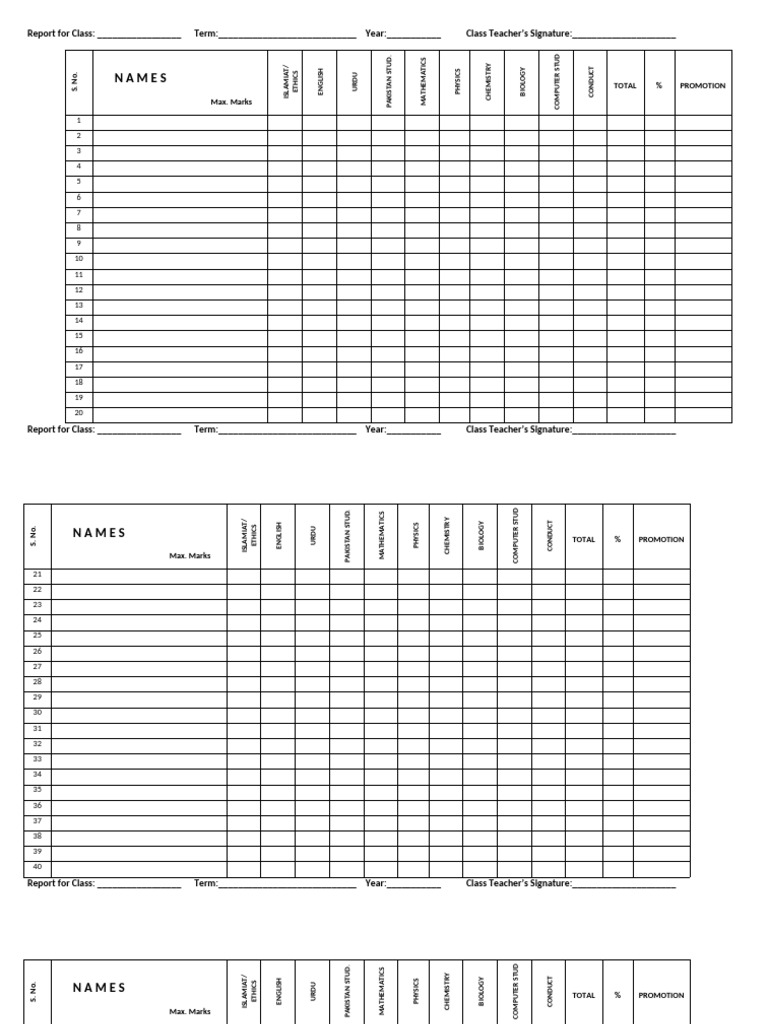 Class Report Card Template | PDF | Mathematics | Science