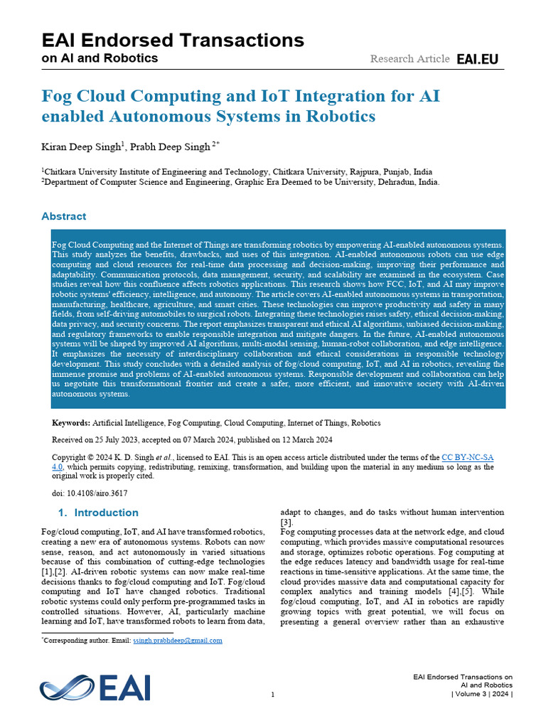 Fog Cloud Computing and IoT Integration For AI Ena | PDF | Internet Of ...