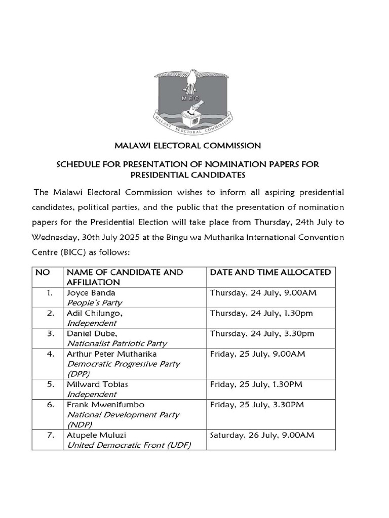 Schedule For Presenting of Presidential Nomination Papers | PDF