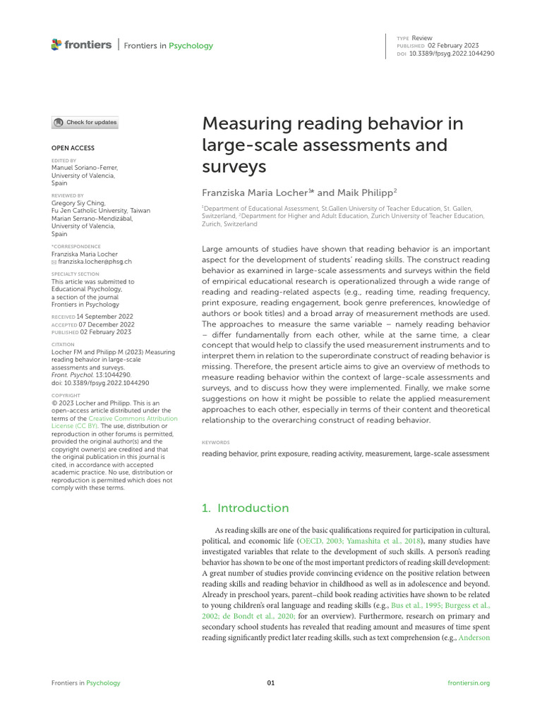 Measuring Reading Behavior in Large-Scale Assessments and Surveys | PDF ...