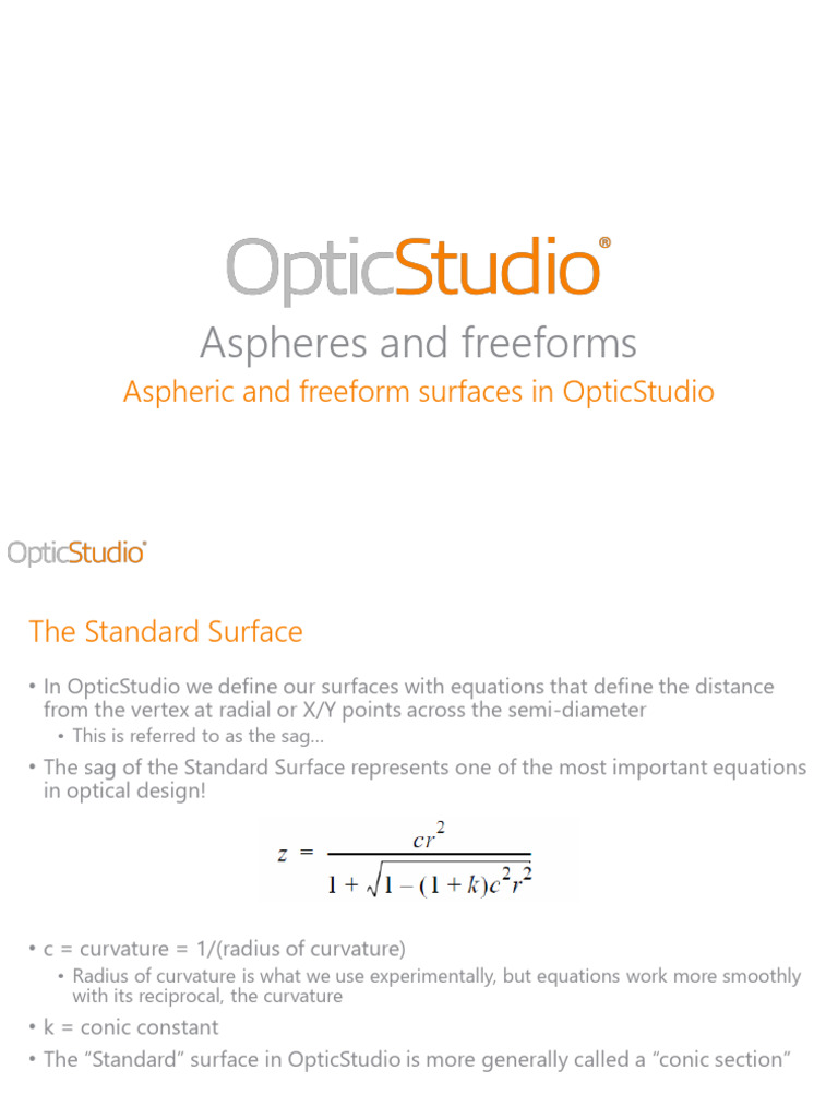 1.3 Aspheric and Freeform Surfaces in OpticStudio | PDF | Sphere | Ellipse
