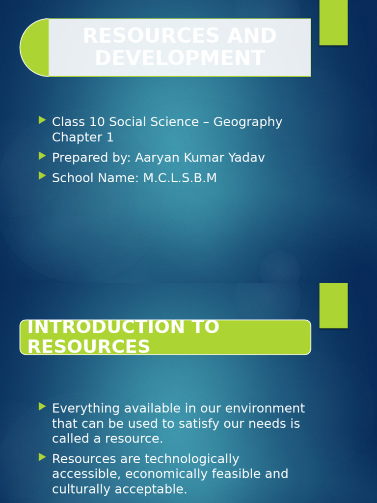 Resources and Development Presentation Class10 Aaryan Kumar 10thb | PDF