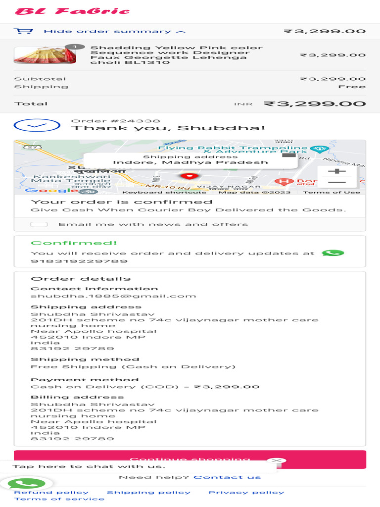 Thank You, Shubdha! - BL Fabric - Checkout | PDF