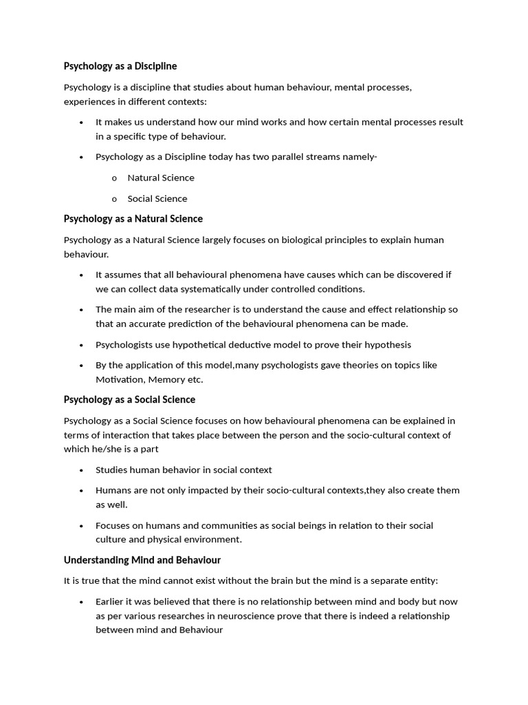 Overview of Psychology as a Discipline | PDF | Psychology | Mind