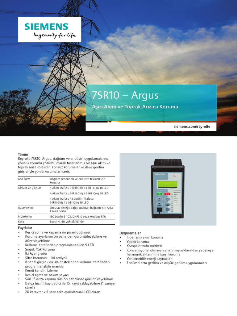 Siemens ARGUS 7SR10 Datasheet | PDF
