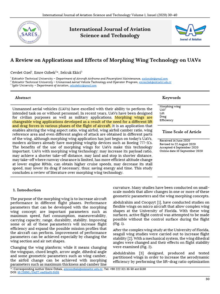 A Review On Applications and Effects of Morphing Wing Technology On ...