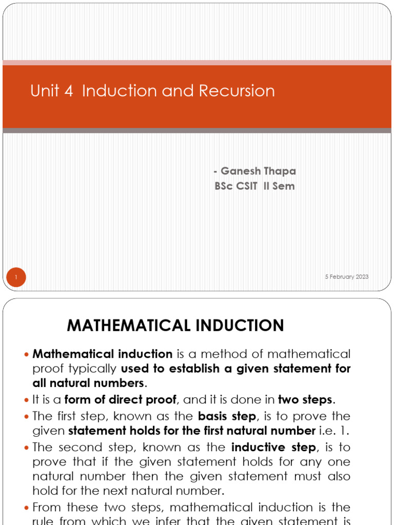 Unit 4 Induction and Recursion | PDF | Recursion | Mathematics