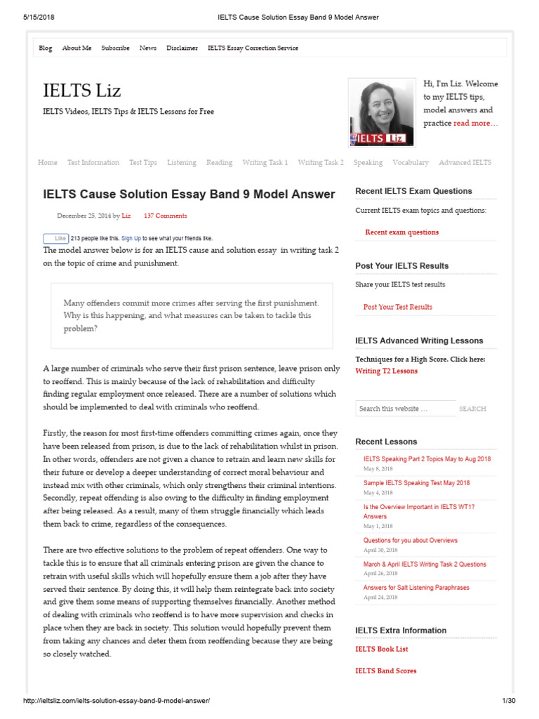 IELTS Cause Solution Essay Band 9 Model Answer PDF | PDF | International English Language ...