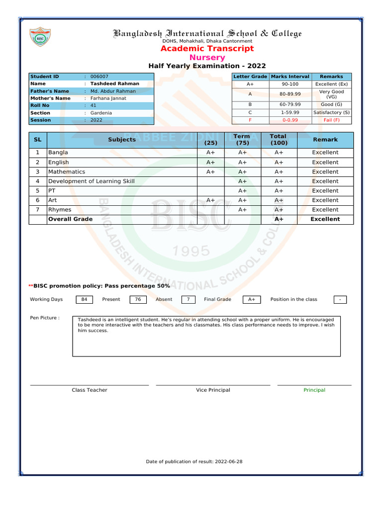 Nursery HY Result Sheet | PDF | Bangladesh