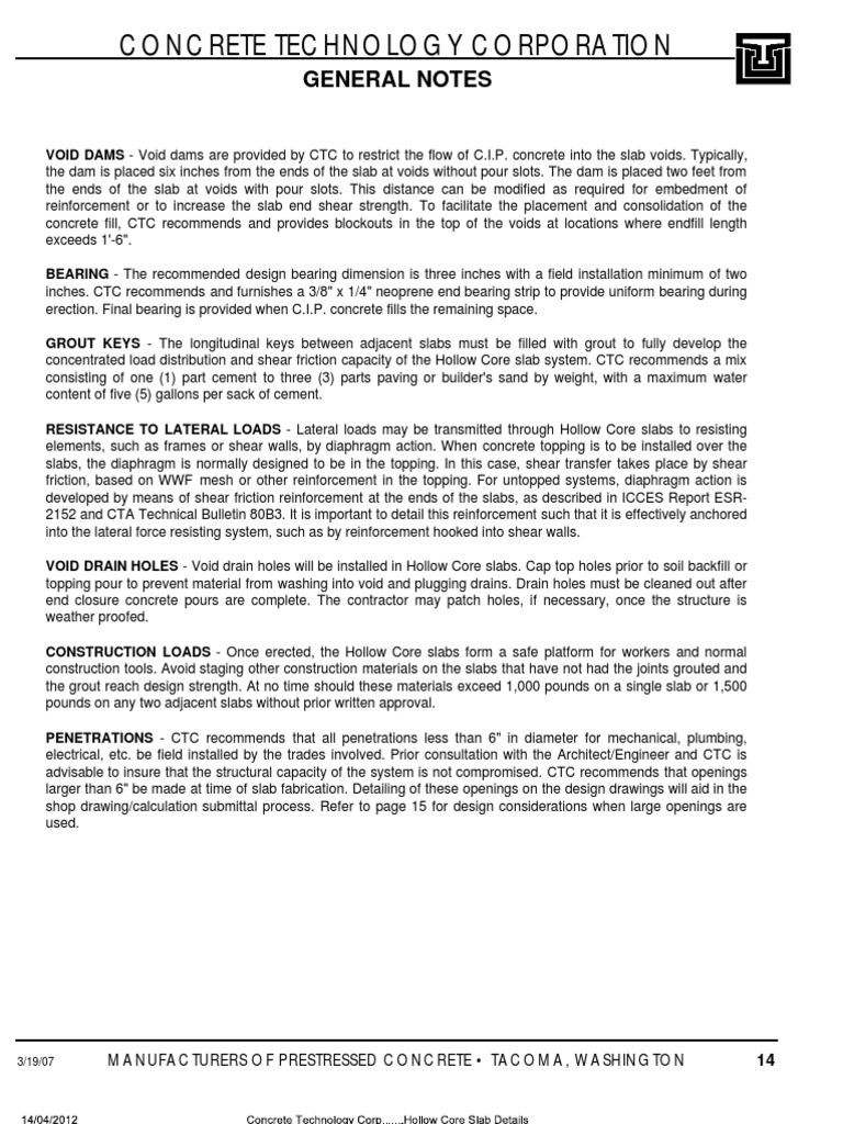 Hollow Core Slab Details | Download Free PDF | Concrete | Composite ...