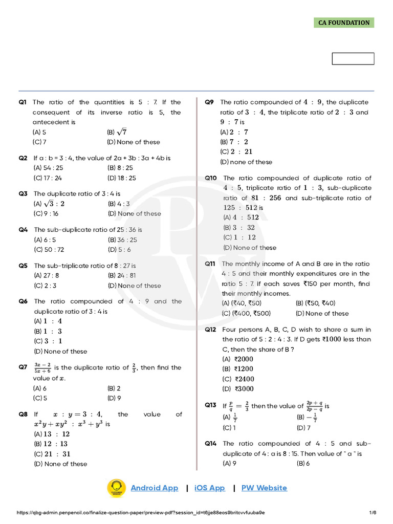 Ratio, Proportion, Indices and Logarithms DPP 01 PDF | PDF | Ratio | Numbers