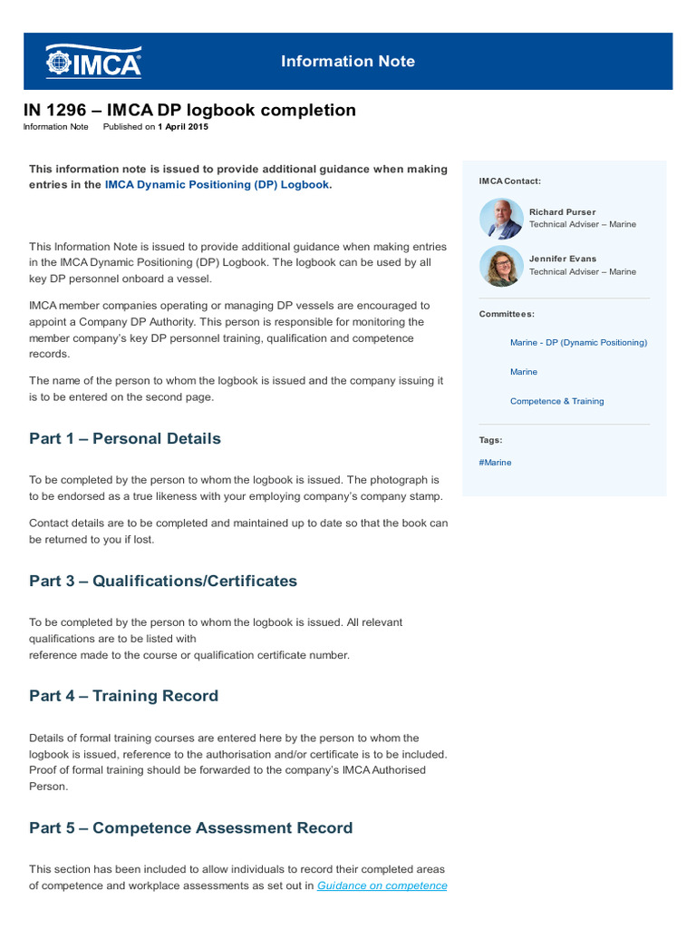 IMCA DP Logbook Guidance | PDF