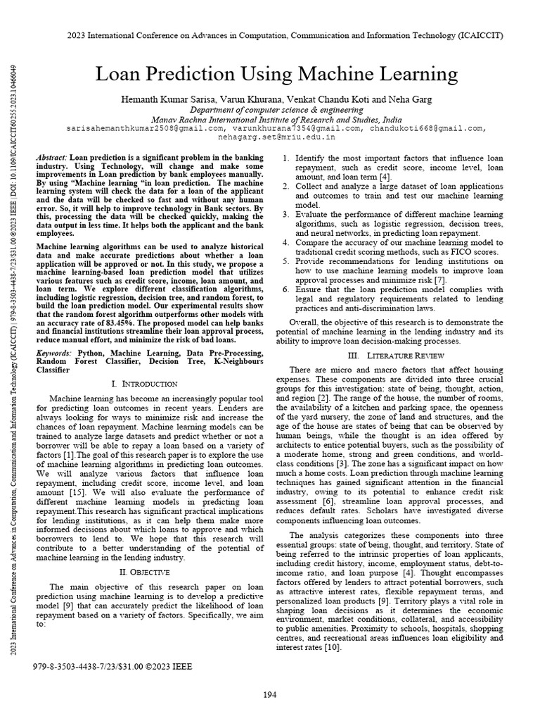 Loan Prediction Using Machine Learning | PDF | Machine Learning | Statistical Classification