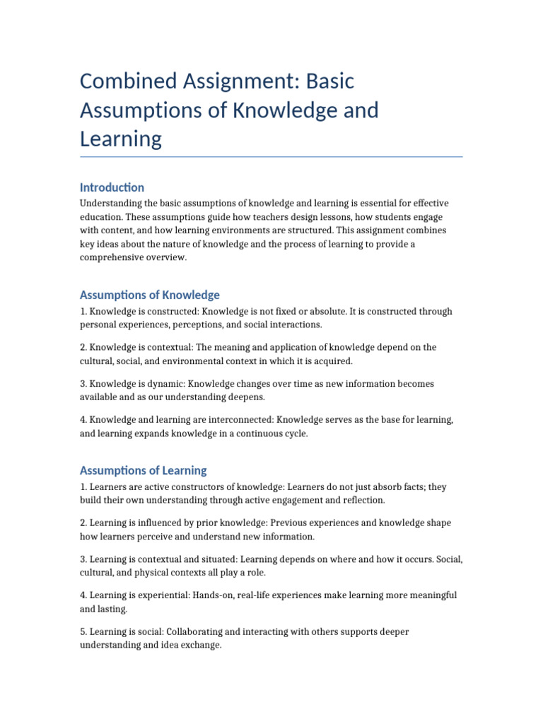 Combined Assumptions of Knowledge and Learning | PDF | Learning | Knowledge
