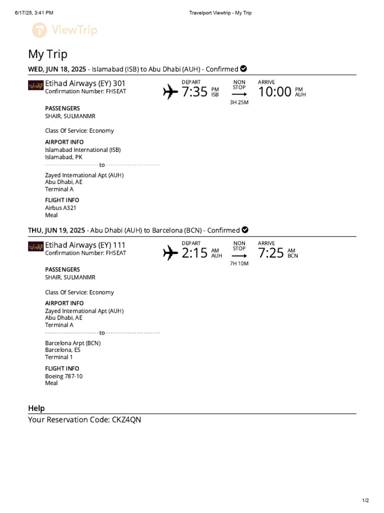 Travelport Viewtrip - My Trip | PDF