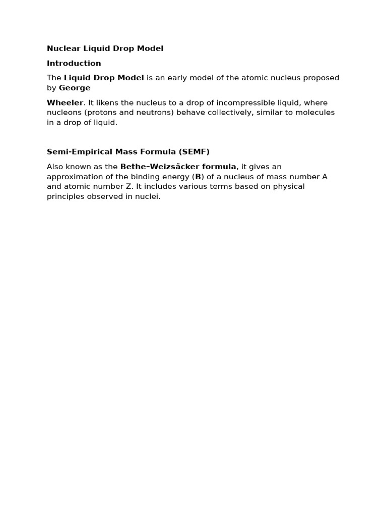Nuclear Liquid Drop Model Notes | PDF | Atomic Nucleus | Atomic Physics