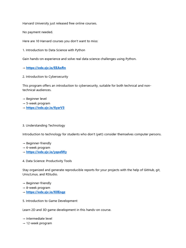 10 Free Harvard Courses Online | PDF