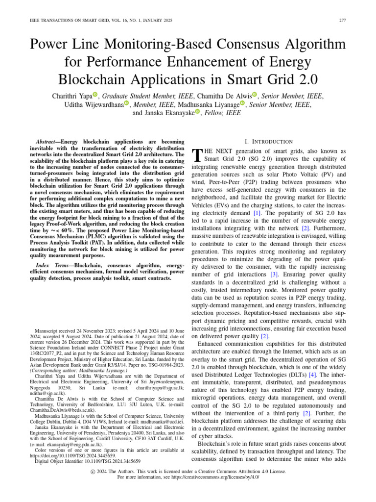 Power Line Monitoring-Based Consensus Algorithm For Performance Enhancement of Energy Blockchain ...