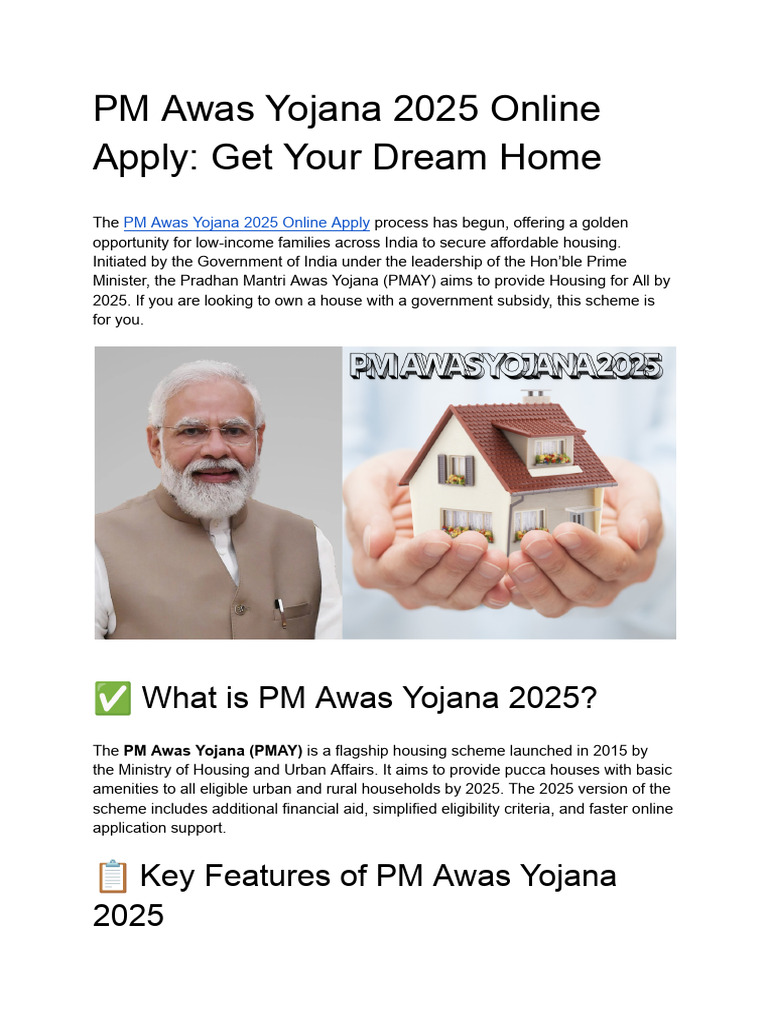 PM Awas Yojana 2025 Online Apply - Get Your Dream Home | PDF | Housing ...