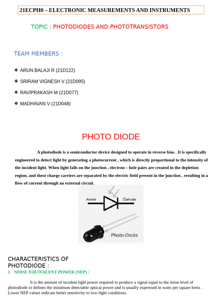 Photodiodes Phototransistor | PDF | P–N Junction | Electronics