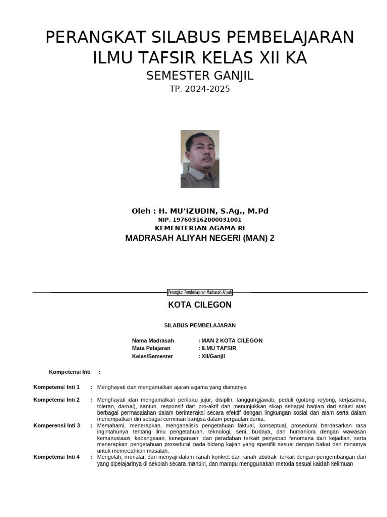 SILABUS Tafsir XII Kurikulum Merdeka | PDF