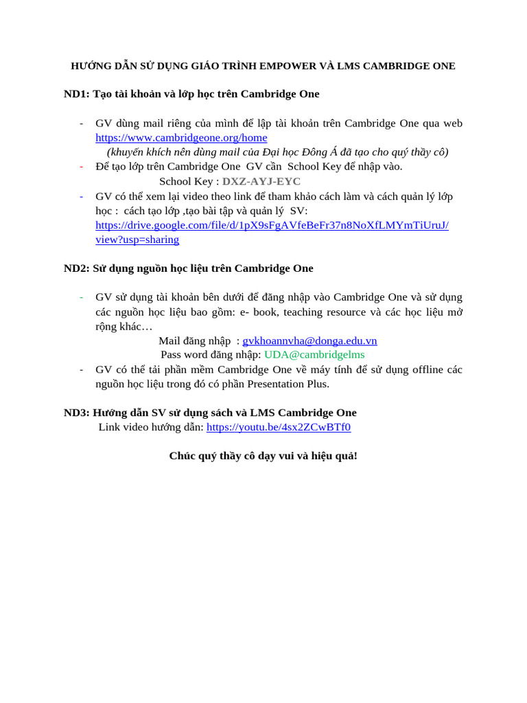 Hướng Dẫn Sử Dụng Giáo Trình Empower Và LMS Cambridge One Cho GV- ĐH ...