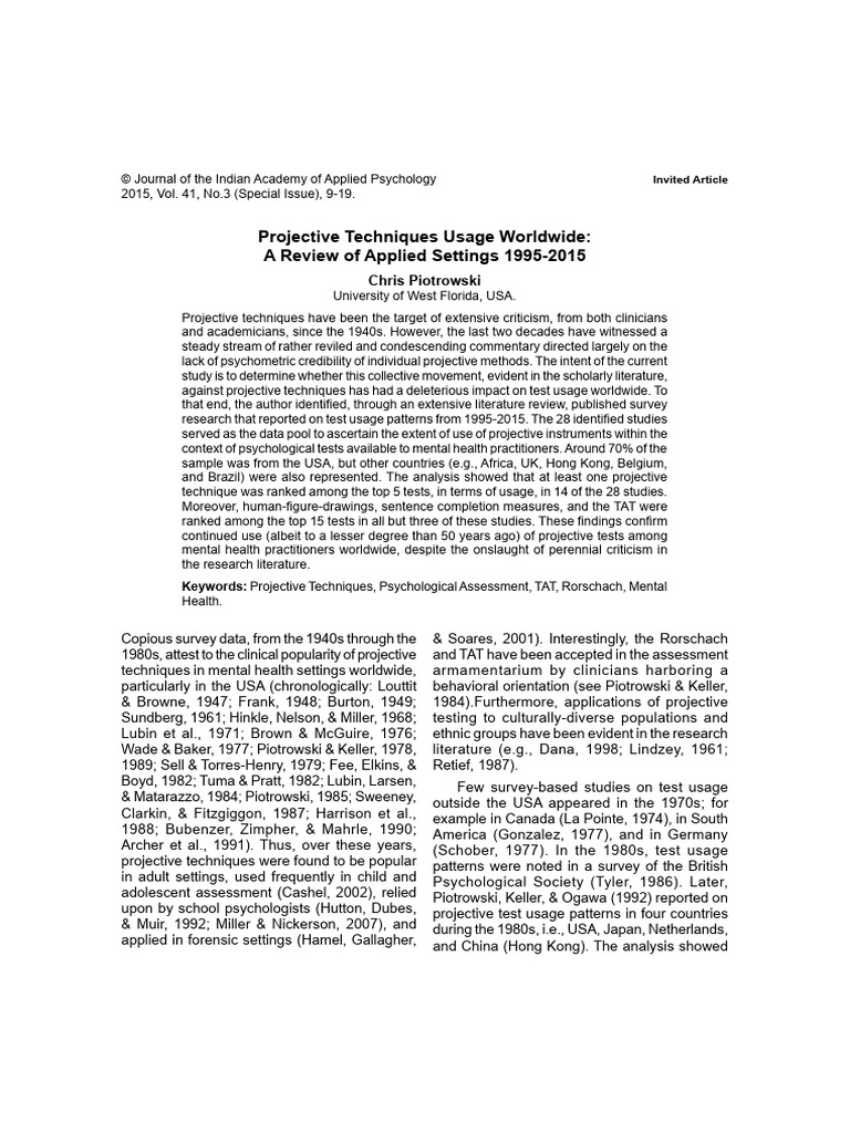 Piotrowsji - Projective Techniques Usage Worldwide | PDF | Psychology ...